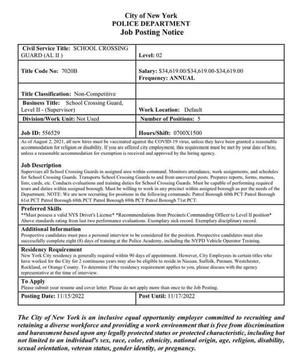 NYPD Job Posting for S.C.G. Level II | Local 372, N.Y.C. Board of ...