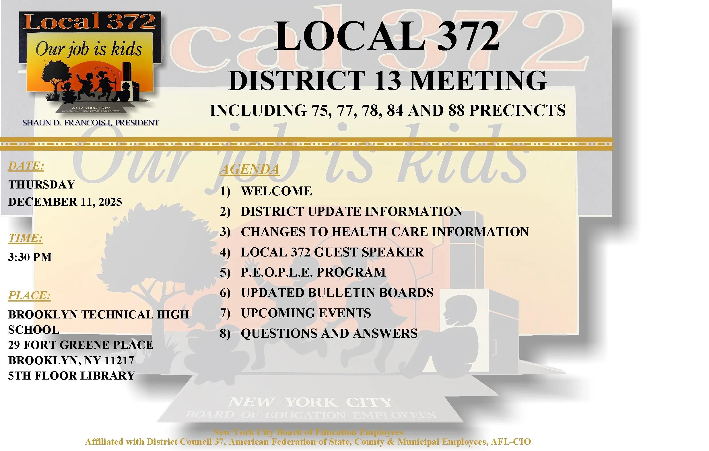Local 372 District 13 Meeting | Local 372, N.Y.C. Board of Education ...