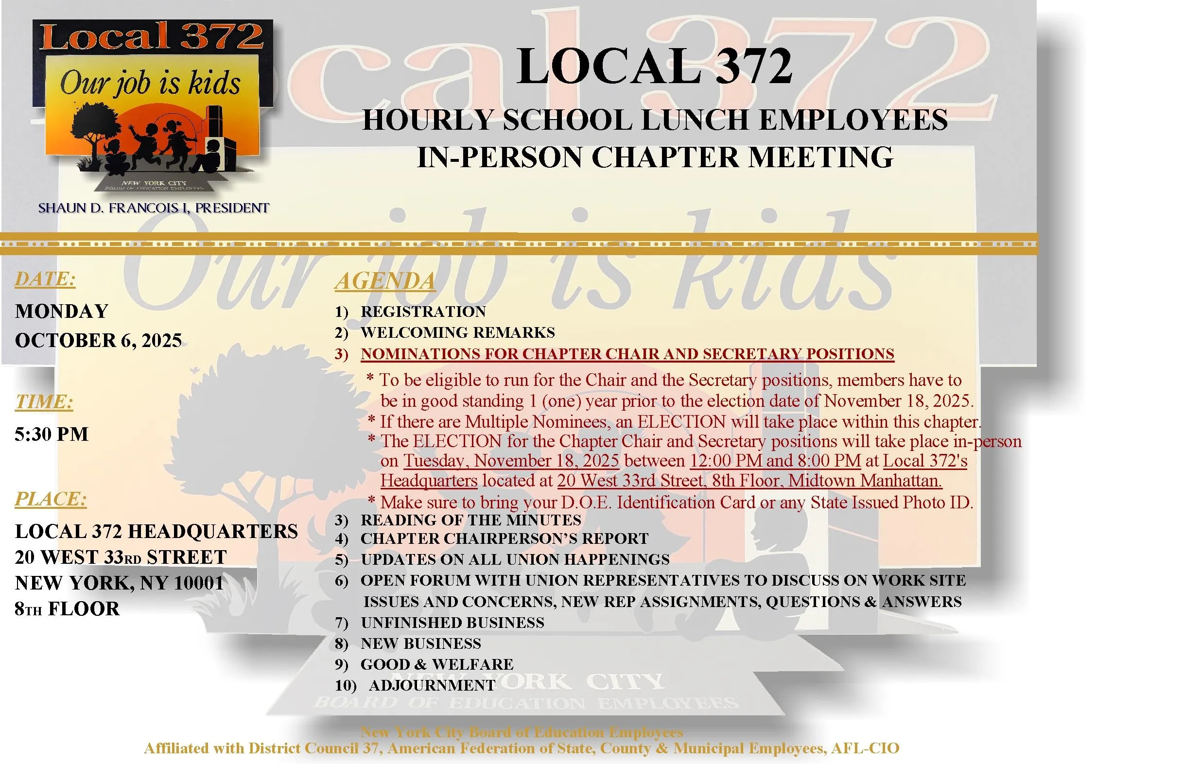 Hourly School Lunch Employees Chapter Meeting | Local 372, N.Y.C. Board ...